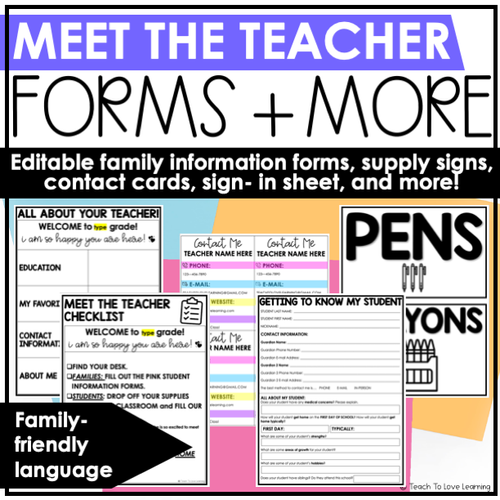 Meet the Teacher Forms + More | teachtolovelearning