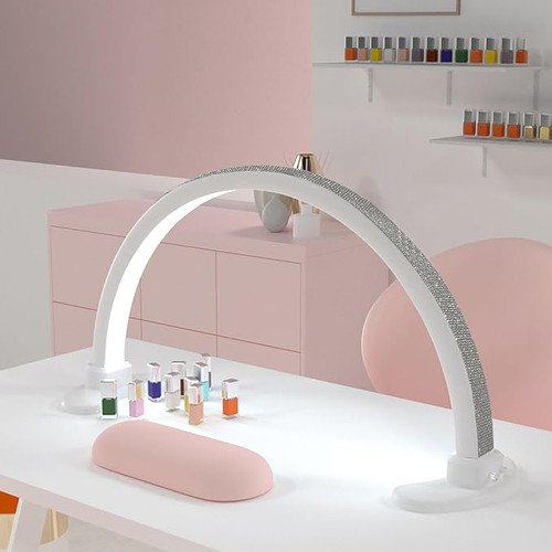 LED Half Moon Table Lamp, White with Rhinestones | Ycc Nails