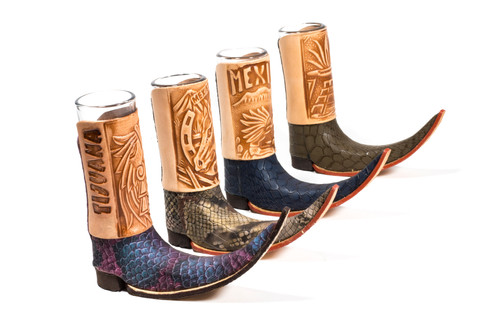 4 Mexican Leather Mini Boot Tequila Shot - Original Artisan Bota ...