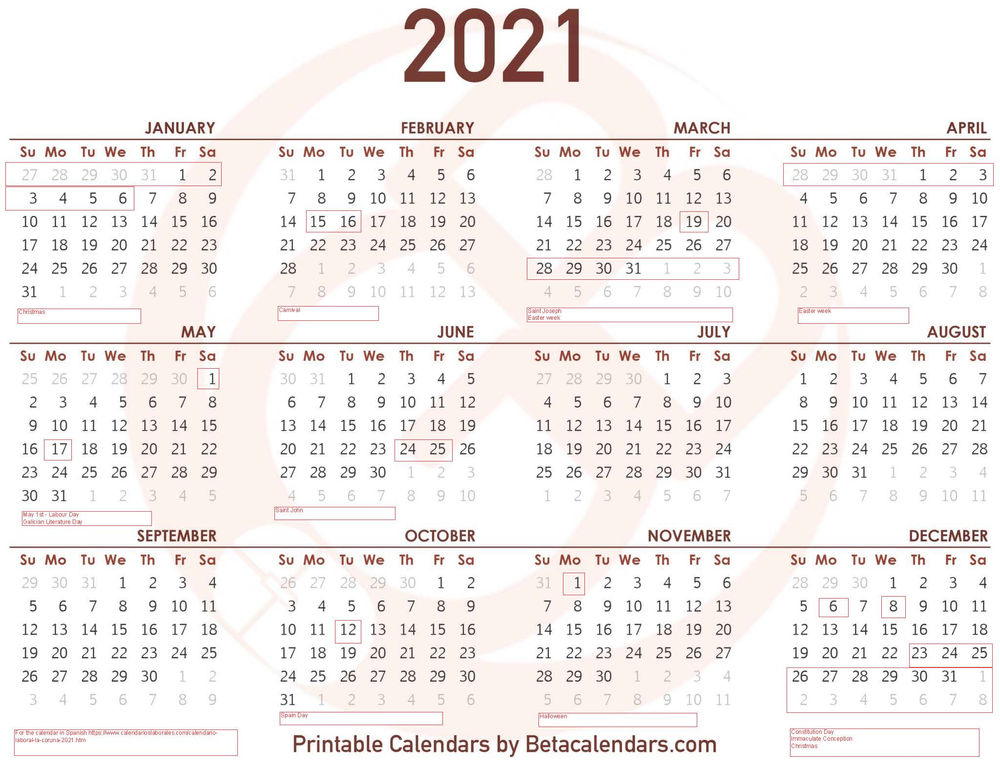 Calendario escolar de GutBer English para el año 2021