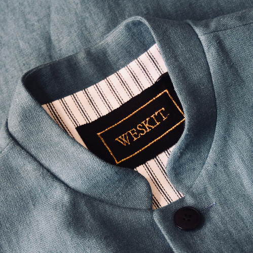 Classic Cut Waistcoat in Medium-Weight Seafoam Linen | Weskit