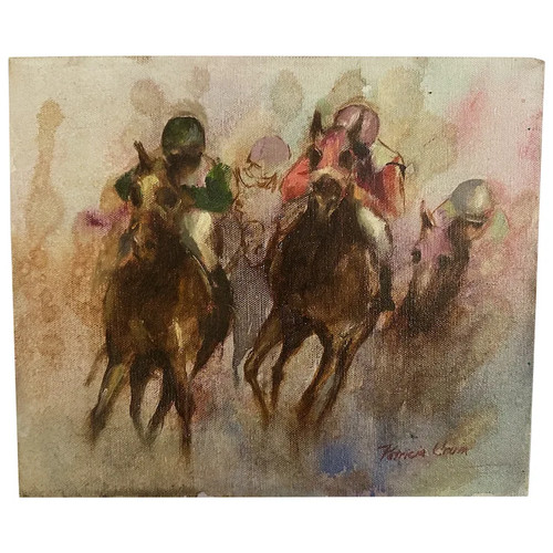 Patricia Crum "Off to the Horse Races" Oil Painting (1972) | RSB Home