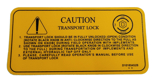 DECAL WARNING TRANSPORT LOCK | SUKHO | FARMTRAC PARTS