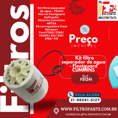 Fs1241 Kit filtro separador de água Fleetguard cummins | filtroparts