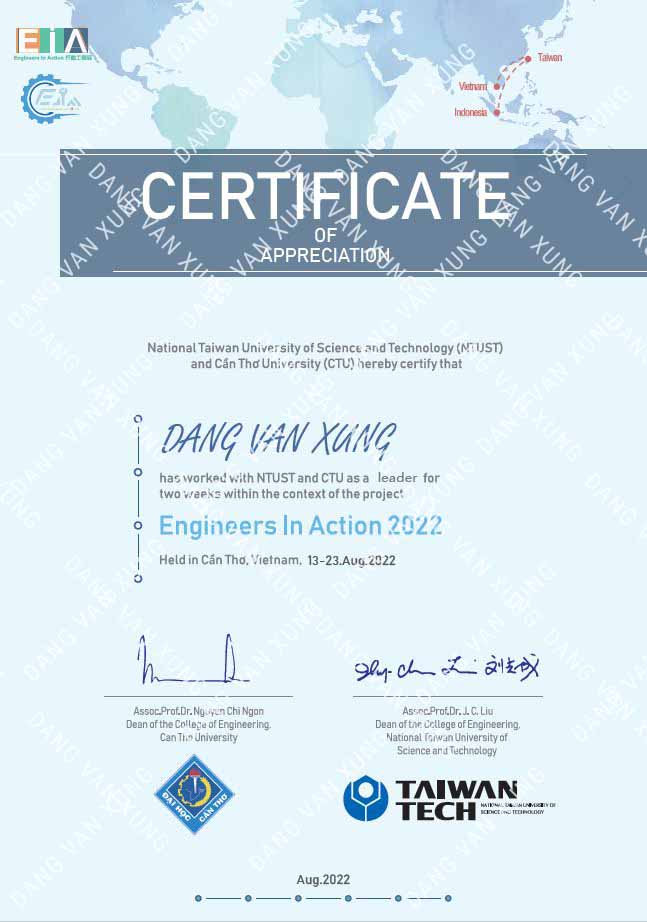 Certificate of appreciation Engineers in Action 2022