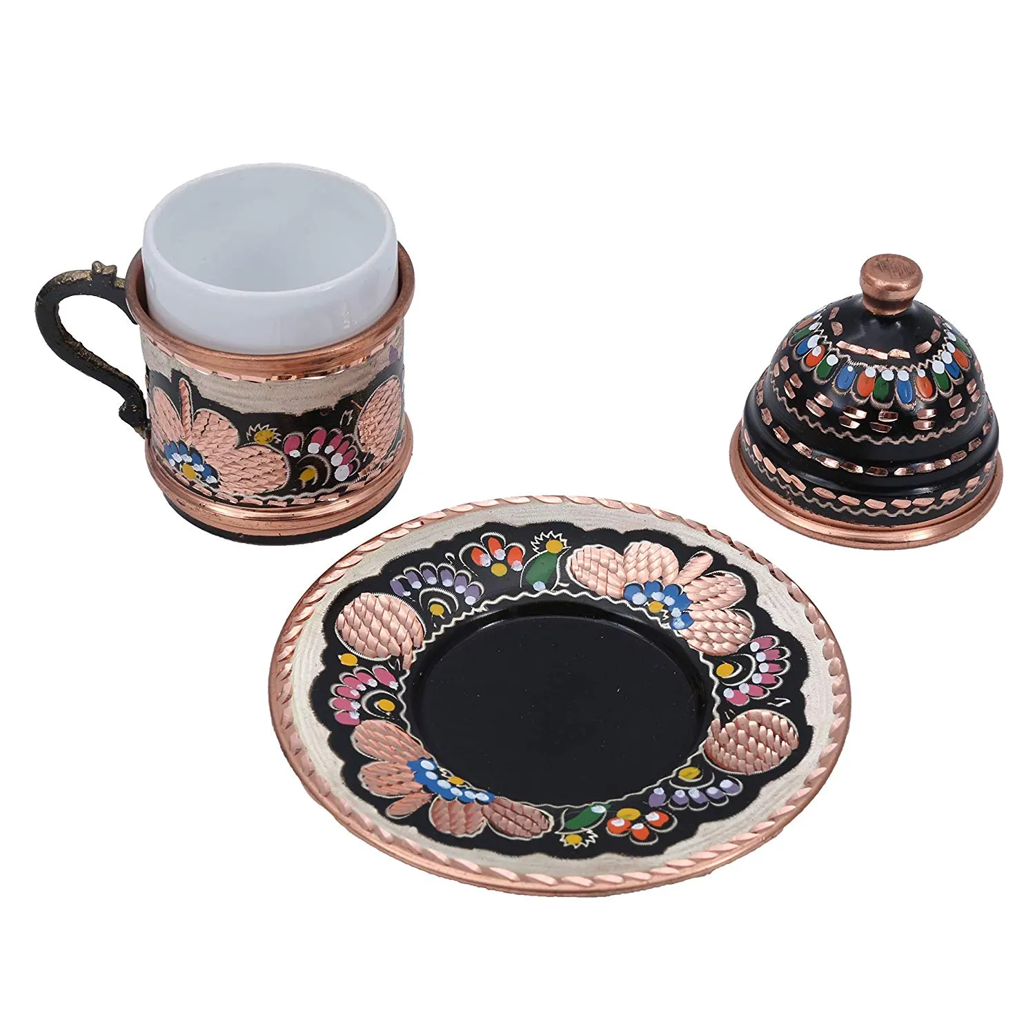 Handcrafted Turkish Coffee Set – Copper Cups, Tray & Saucers