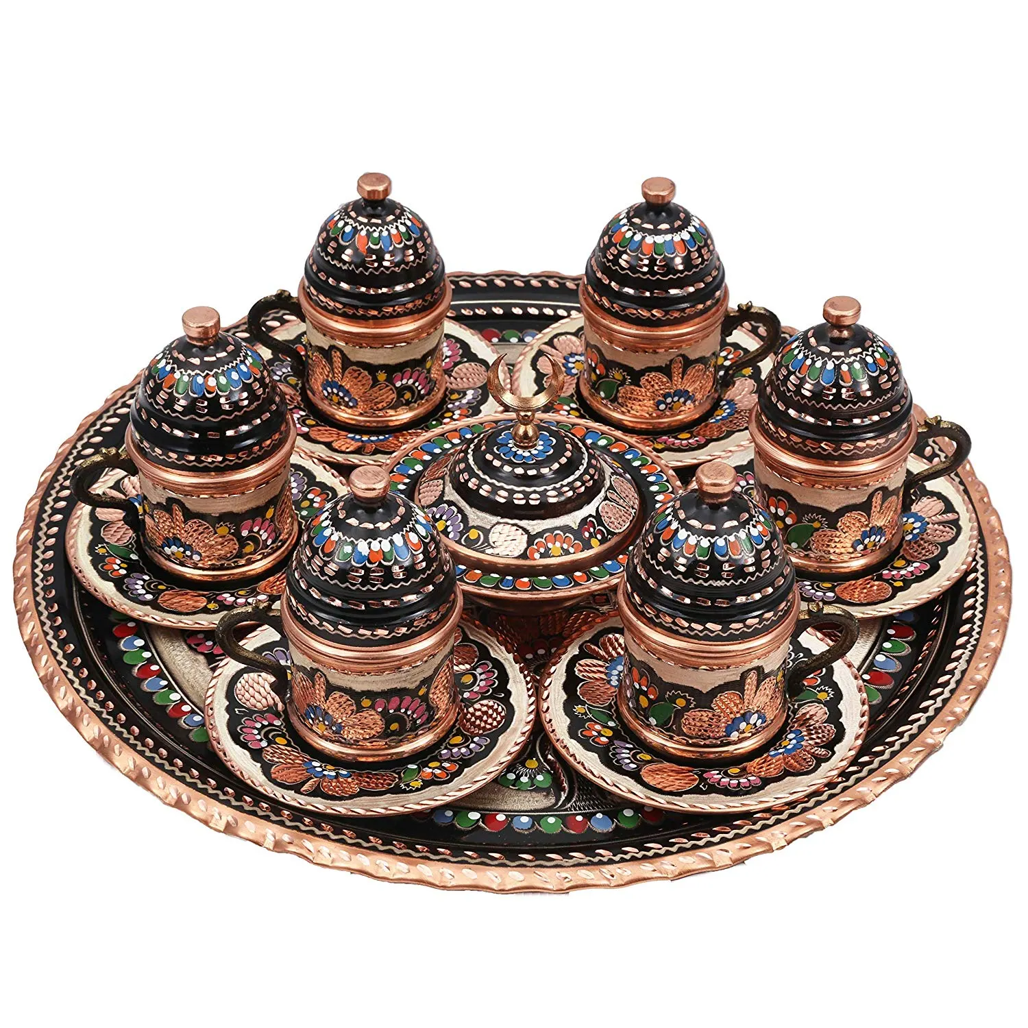 Handcrafted Turkish Coffee Set – Copper Cups, Tray & Saucers
