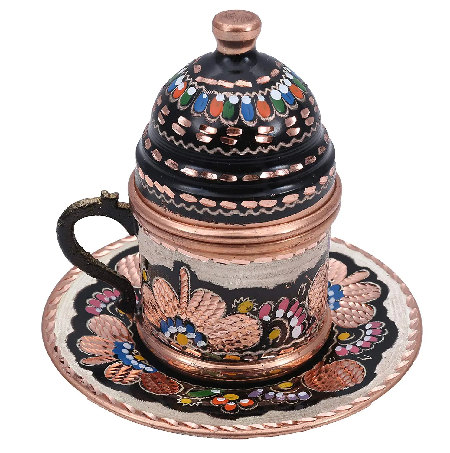 Handcrafted Turkish Coffee Set – Copper Cups, Tray & Saucers