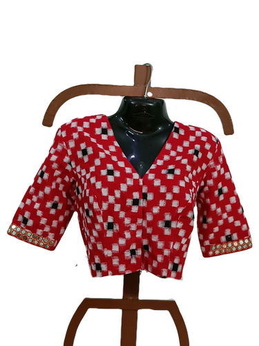 Double ikat blouse with mirror work | Sthree Creatives