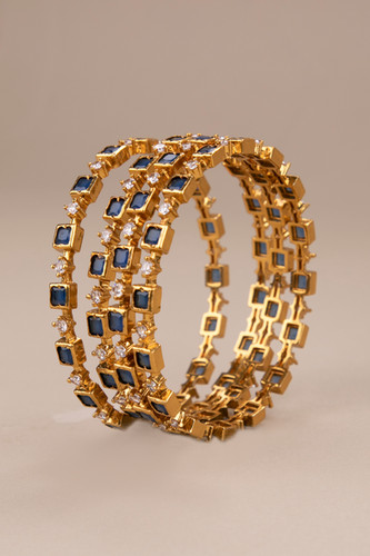 Sapphire blue white square bangles - Set of 4 bangles | Sthree Creatives