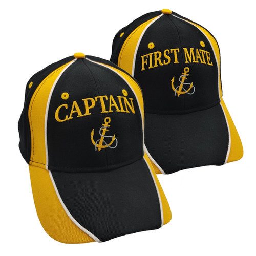 Captain and First Mate Anchor Piping Caps - Black/Gold (Set) | Windcatcher