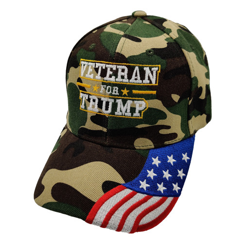 Veteran For Trump w/ Flag Bill Cap - Green Camo (6 Pieces) | Windcatcher