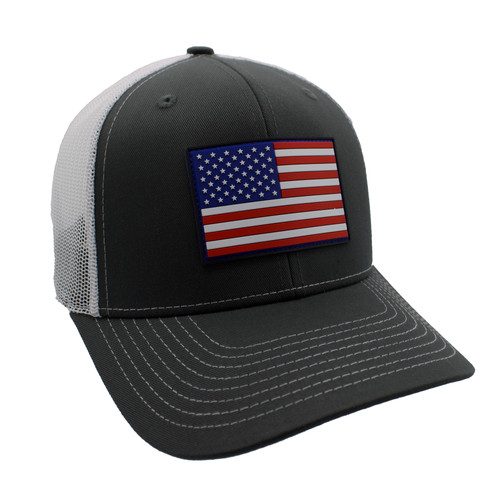 American Flag Rubber Patch Trucker Hat - Dark Gray/White | Windcatcher