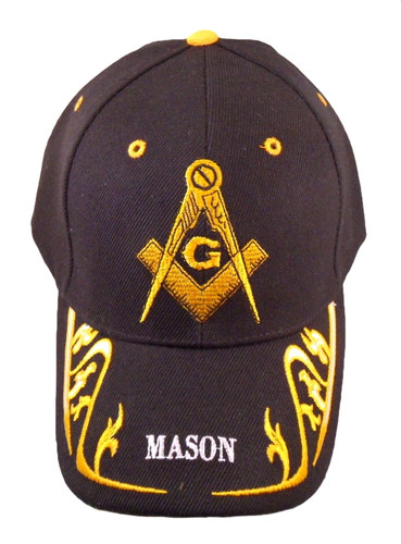 Masonic Square and Compass w/ Gold Trim Cap - Black | Windcatcher
