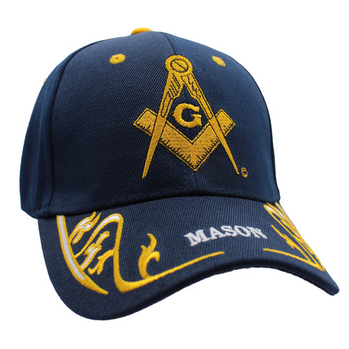 Masonic Square and Compass w/ Gold Trim Cap - Navy Blue | Windcatcher