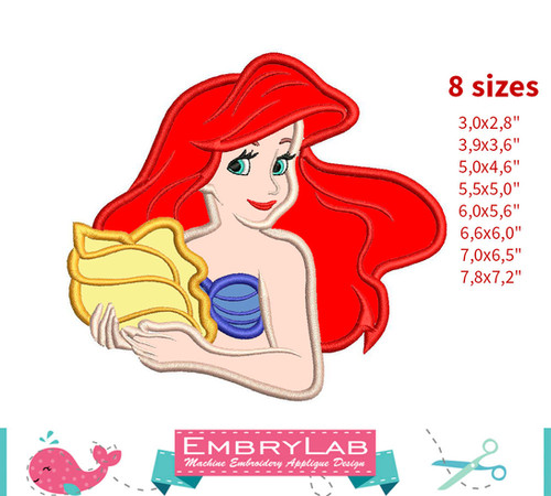 Ariel Appliqué. The Little Mermaid. Machine Embroidery Applique Design ...