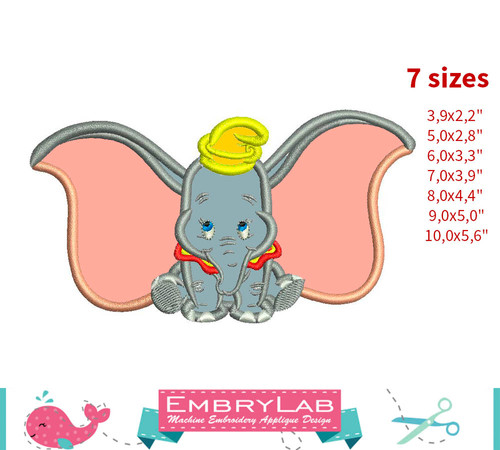 Dumbo Appliqué. Machine Embroidery Applique Design. Digital Download ...