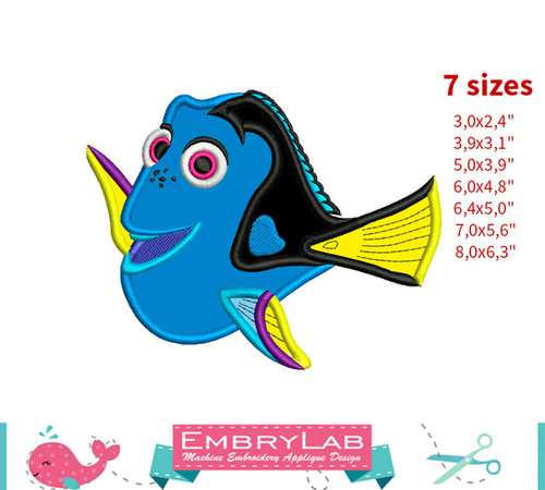 Dory Appliqué. Finding Dory. Machine Embroidery Applique Design. | EmbryLab
