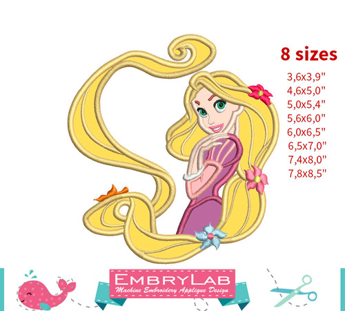 Rapunzel Appliqué. Tangled. Machine Embroidery Applique Design. Digital ...