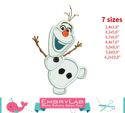 Olaf Appliqué. Frozen. Machine Embroidery Applique Design | EmbryLab