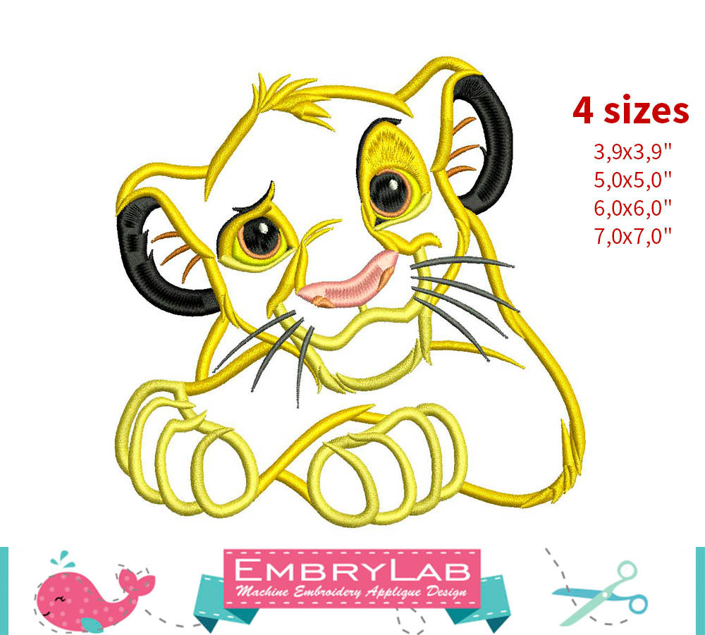 Simba Appliqué. The Lion King. Machine Embroidery Applique Design ...