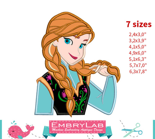 Anna Appliqué. Frozen. Machine Embroidery Applique Design. Digital ...