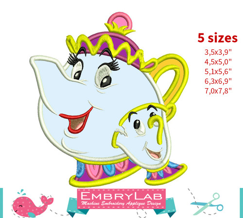 Chip Pots Appliqué. Beauty And The Beast. Machine Embroidery Applique ...