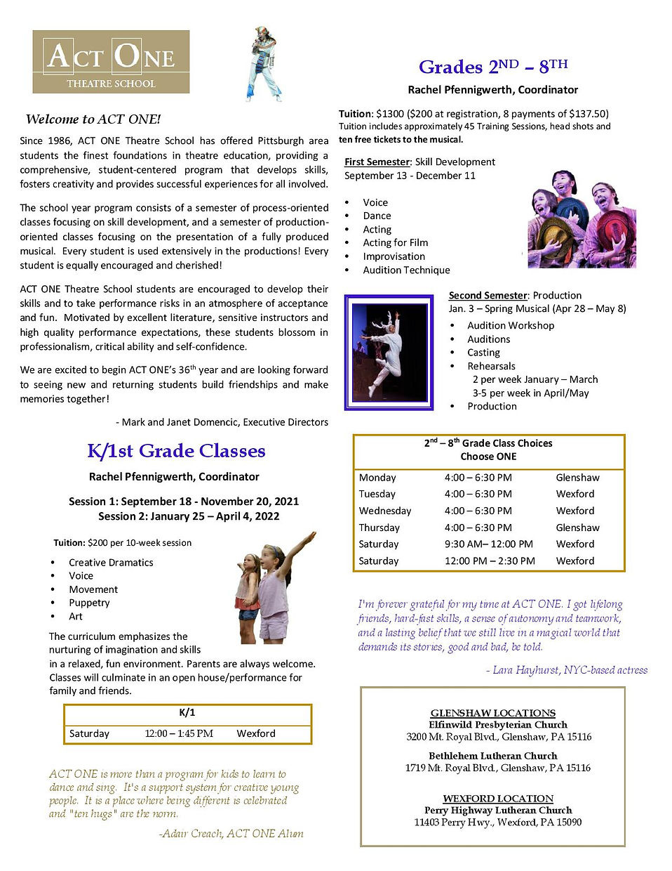 Act One School Year Brochure | Act One