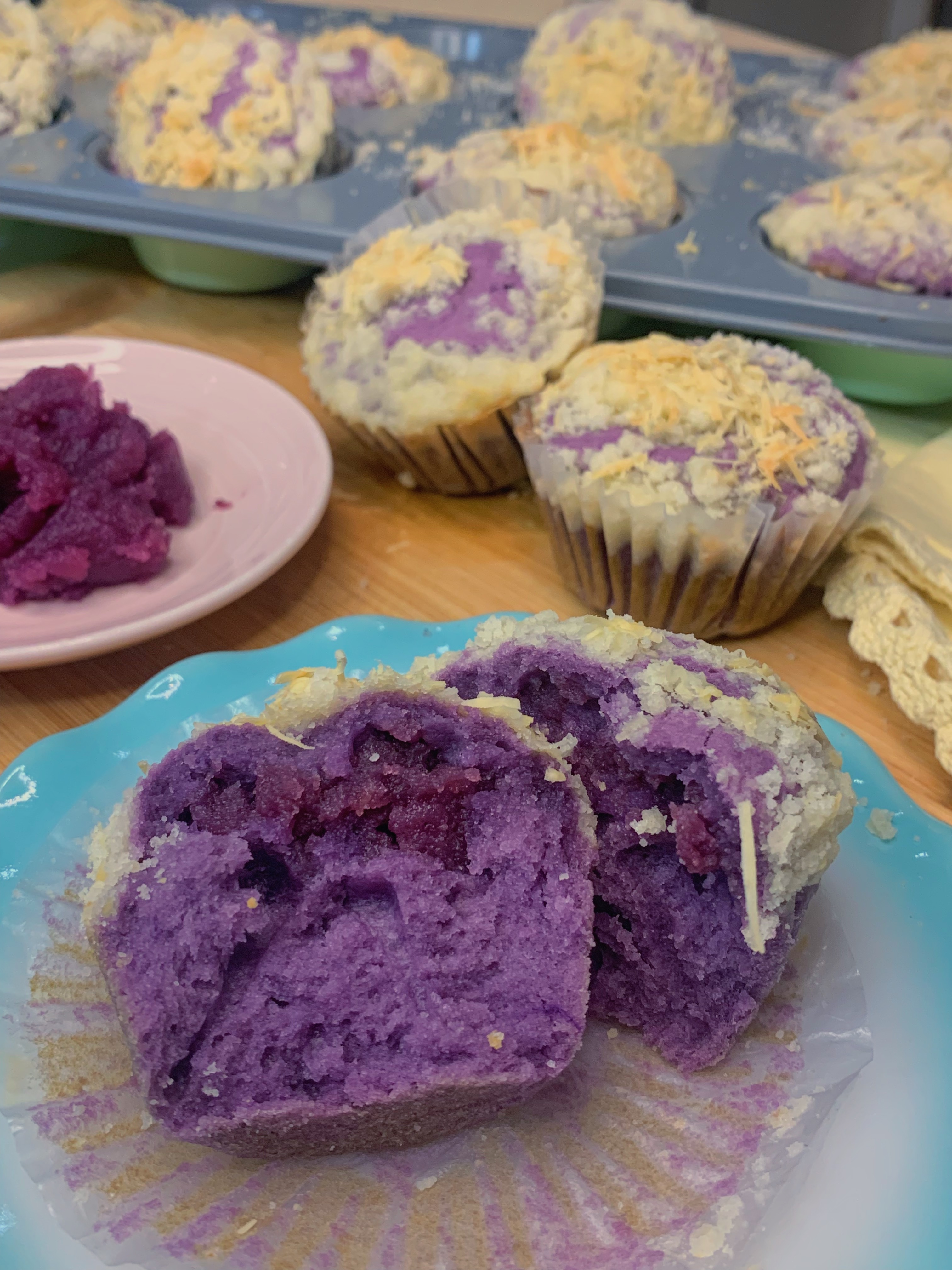 Ube Muffins with Cheese Crumble