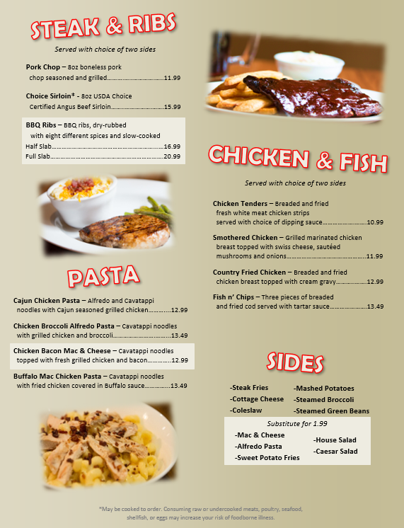 MENU | Rock Bar American Grill