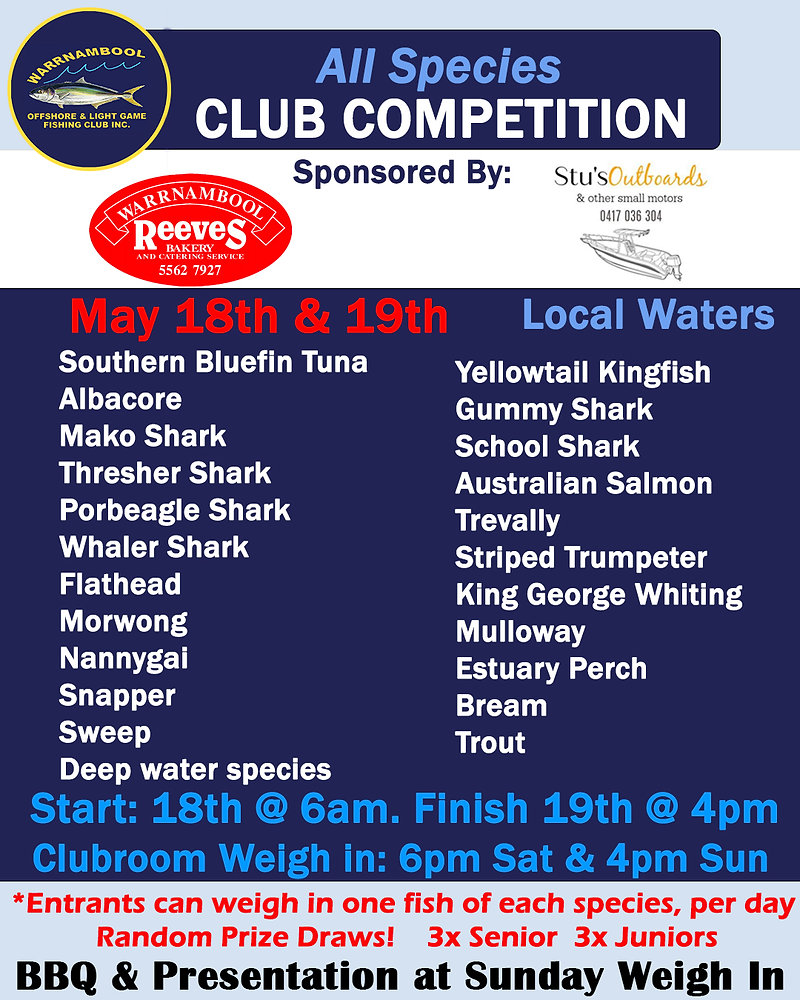 MAY CLUB COMP! 18 & 19 May, All Species