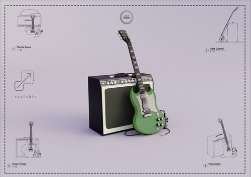 Scalable Eletric Guitar + Cube Revit High Quality | RevitImport