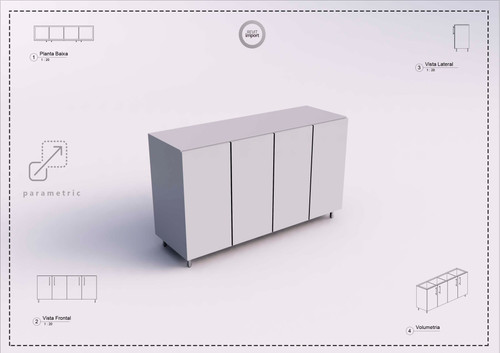 E Parametric Kitchen Counter with 4 Doors Revit | RevitImport