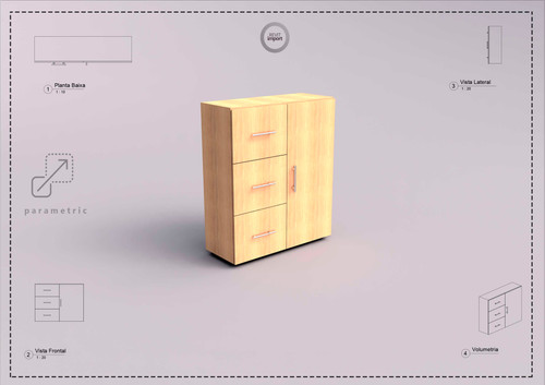 E Parametric Cabinet 3 Drawers Revit | RevitImport