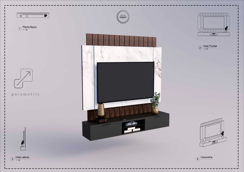 N Parametric Rack TV Panel Suspense Revit | RevitImport