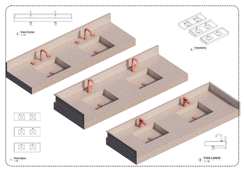 Parametric F Porcelain Double Bowl With 7 Taps | RevitImport