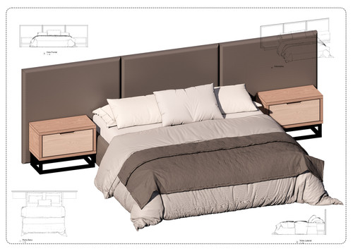 Bed with Parametric Headboard 113 Revit High Quality | RevitImport