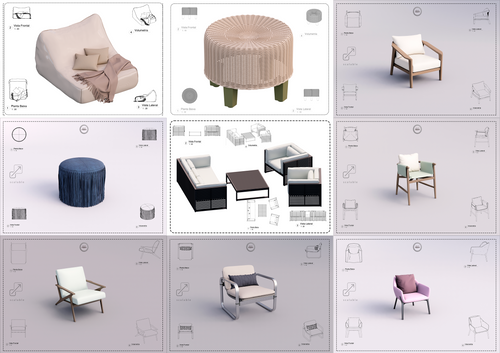 V SET 18 Armchair and Puff Scalable Revit High Quality | RevitImport