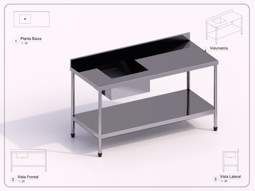 Industrial Steel Table With Tub 160 x 70 x 90 Revit High Quality ...