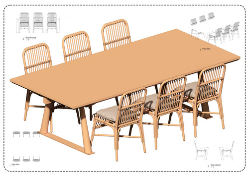 V Wood Table with chair High Quality | RevitImport