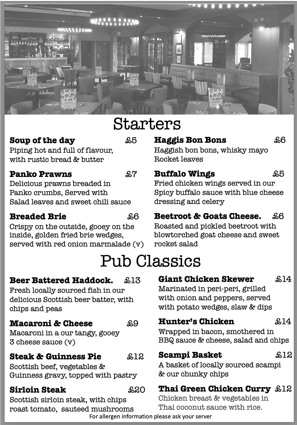 Menus | MainsOfScotstown