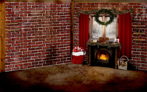 Santa Room Workshop with Fireplace, wide width backdrop ...