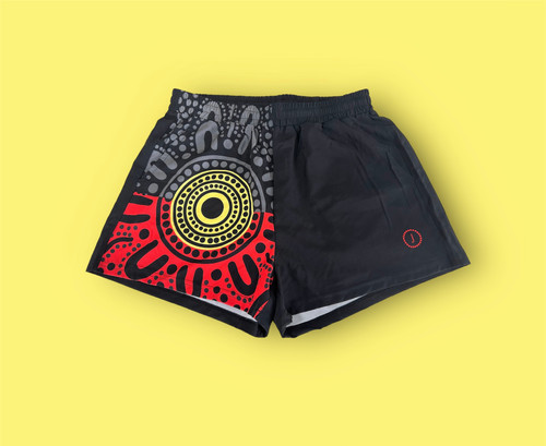 ‘Aboriginal flag’ kids shorts | J Indigenous Designs