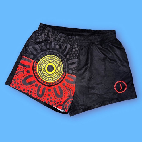 ‘Aboriginal flag’ unisex shorts (PREORDER -adults ) | J Indigenous Designs