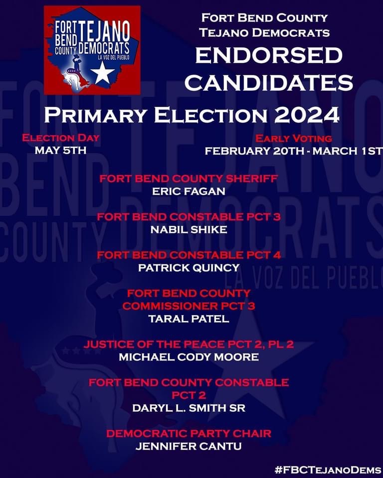 2024 Fort Bend Tejano Democrats Endorsed Candidates