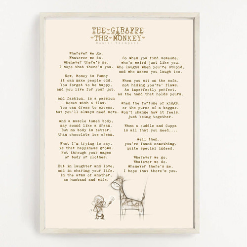 The Giraffe & The Monkey, Signed A4 Print (A4A) | Daniel Thompson Auth