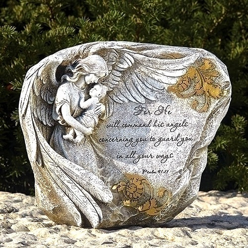 Guardian Angel holding Baby Stone Statue | Cathedral Shop