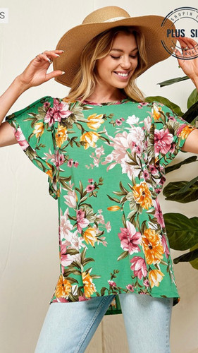 PLUS Floral Short Sleeve Layered Ruffle Top | The Perfect Choice