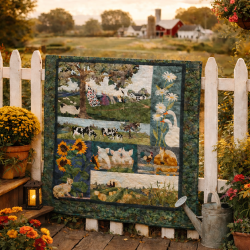 Storybook Farm Original Quilt Art Print | Pine Needles