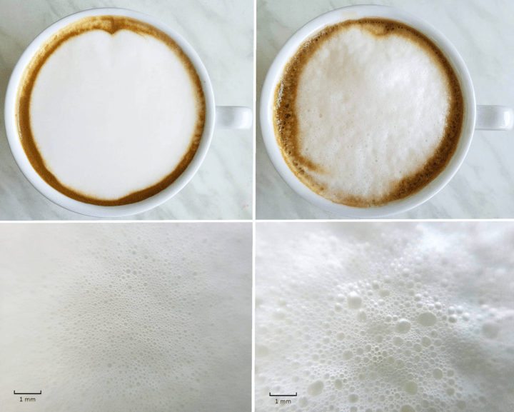 Microfoam, macrofoam e crema di latte.